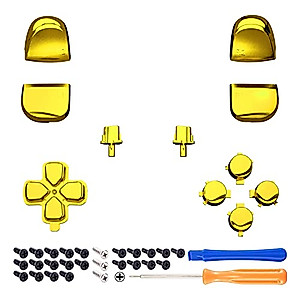 eXtremeRate Replacement D-pad R1 L1 R2 L2 Triggers Share Options Face Buttons, Chrome Gold Full Set Buttons Compatible with ps5 Controller BDM-010 & BDM-020