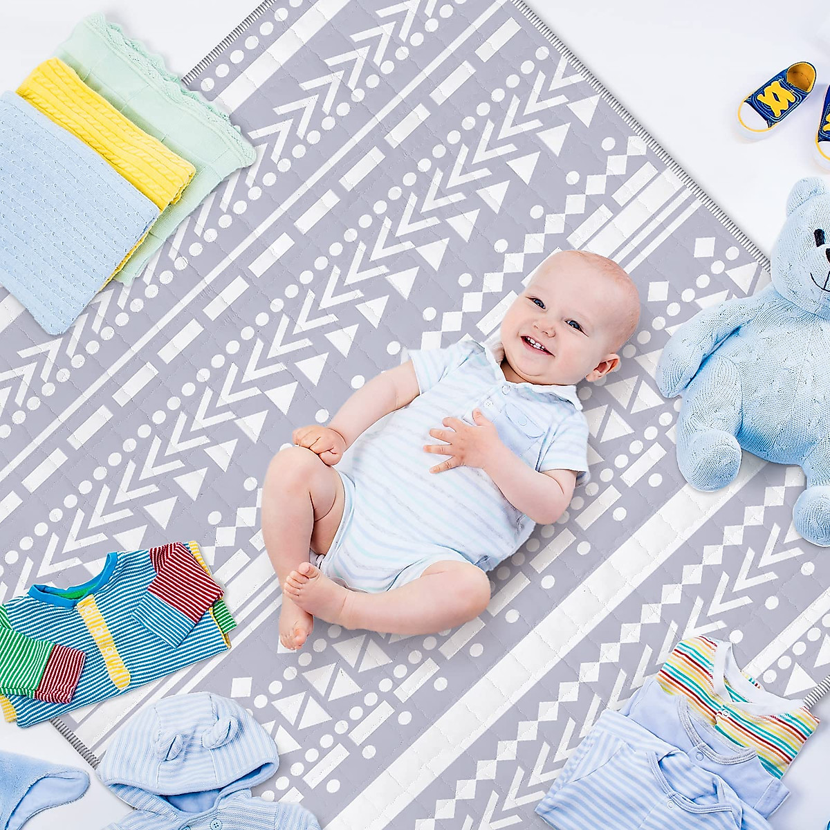 Boho Portable Baby Play Mat, 43 x 43 Inch Washable Foldable Crawling Mat, Non Slip Playmat for Babies, Kids Play Mats Pad for Floor Playpen Toddler Infants Tummy Time Activity