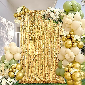 Big Payette Sequin Backdrop 4ftx8ft Gold Shimmer Backdrop Curtains Glitter Fabric Drapes for Birthday Party Baby Shower Decorations