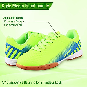 Vizari Santos Kids Indoor Soccer Shoes | Synthetic & Water Resistant Kids Soccer Cleats | Durable Football Shoes with Rubber Outsole for Maximum Traction for Boys and Girls, (Green, 8.5)