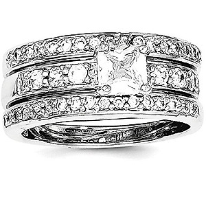 IceCarats 925 Sterling Silver Cubic Zirconia CZ 3 Piece Wedding Set Band Engagement Ring Size 6