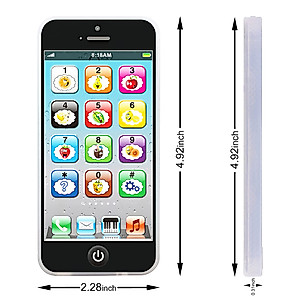 SPOGENN Toddler Learning Toy,Educational Touch Cell Phone Fun for Children Baby Kids with 8 Functions and Dazzling LED Light,Black