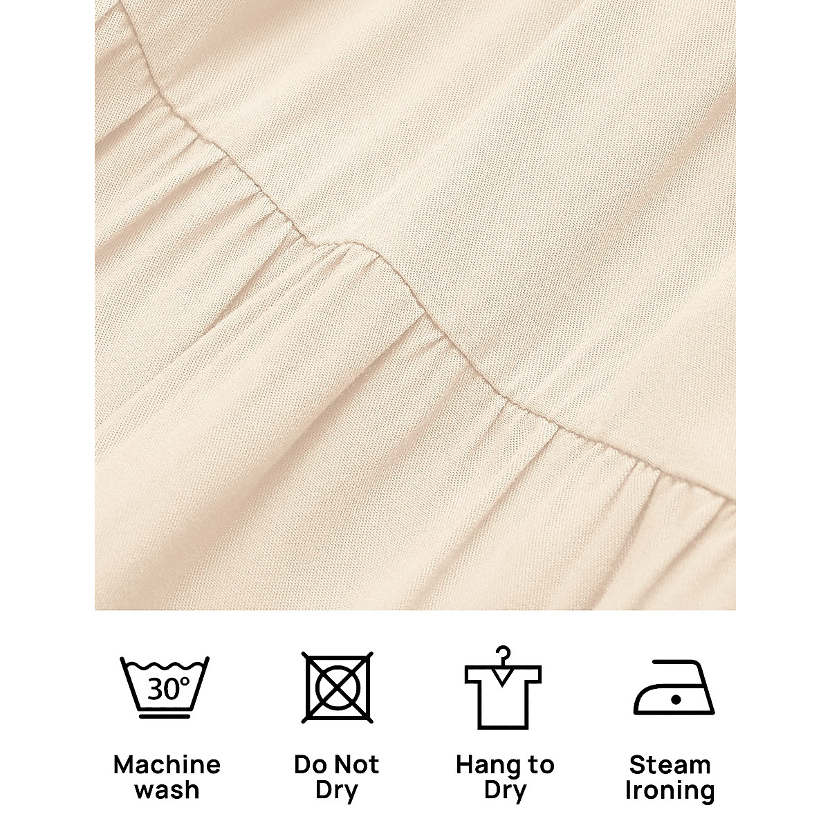 ZESICA Womens 2024 Summer Casual V Neck Flutter Sleeve Bohemian Ruffle Smocked A Line Swing Mini Dress,Beige,X-Large