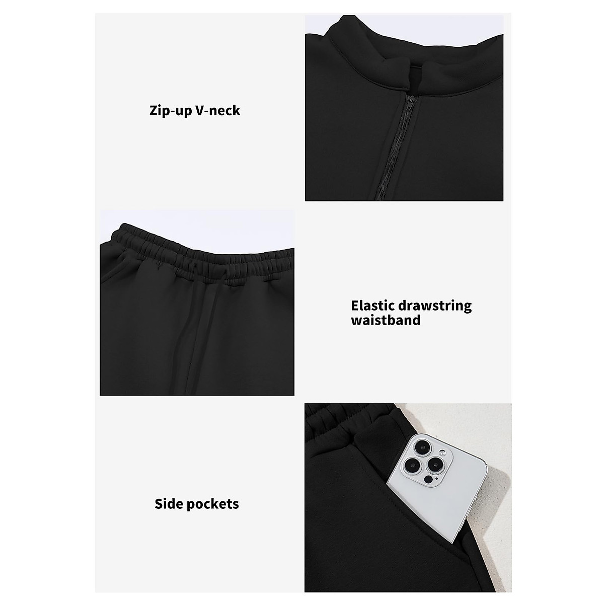 Aleumdr Womens 2 Piece Sweatsuit Sets 2025 Fall Trendy Half Zip Pullover Long Sleeve Sweatshirt Jogger Pants Outfits with Pockets Black Medium