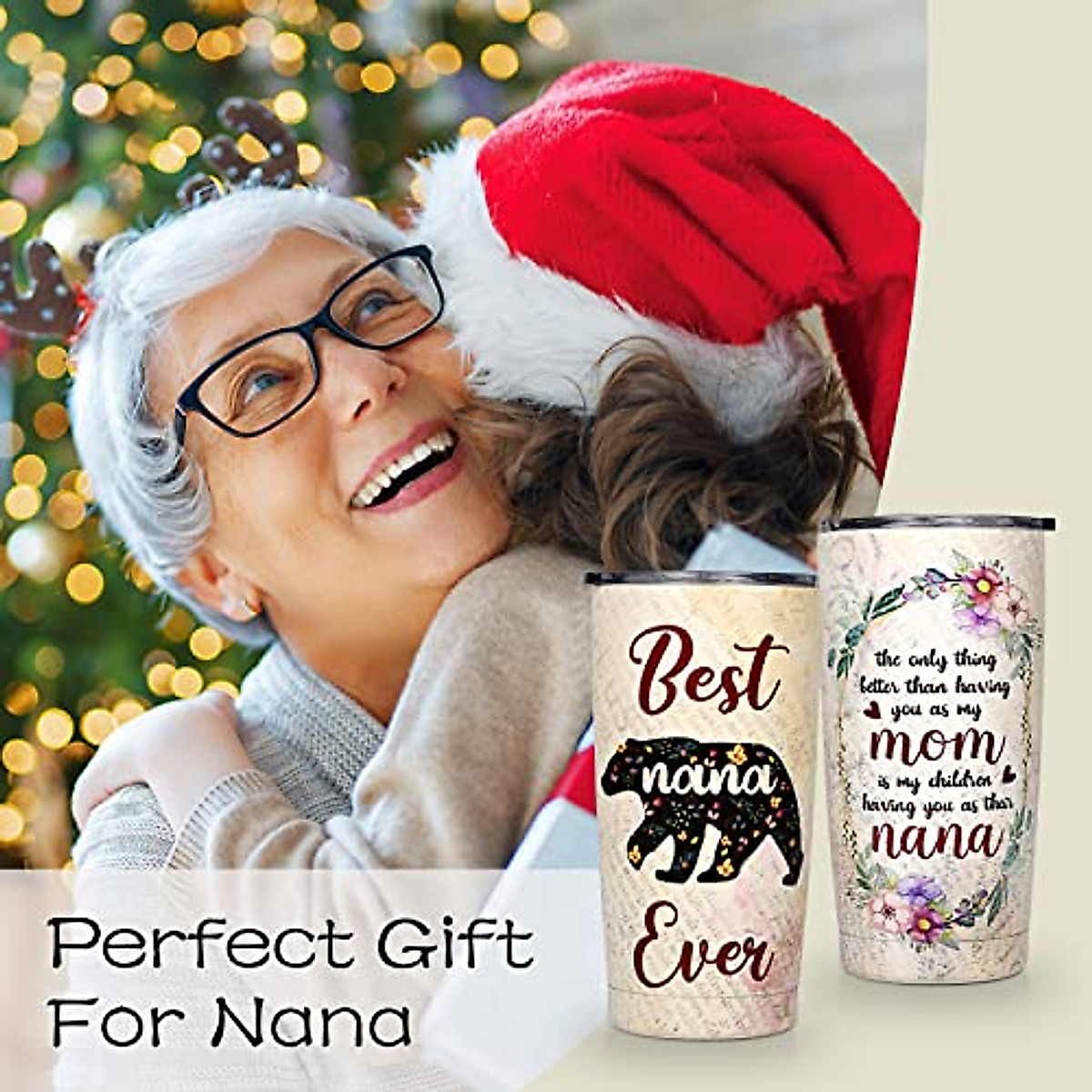 Futtumy Gifts for Grandma - Grandma Christmas Mothers Day Gifts from Grandchildren - Best Nana Ever Travel Tumbler - Best Grandma Mom Nana Gigi Gifts for Birthday - Grandma Bear Insulated Tumbler 20Oz