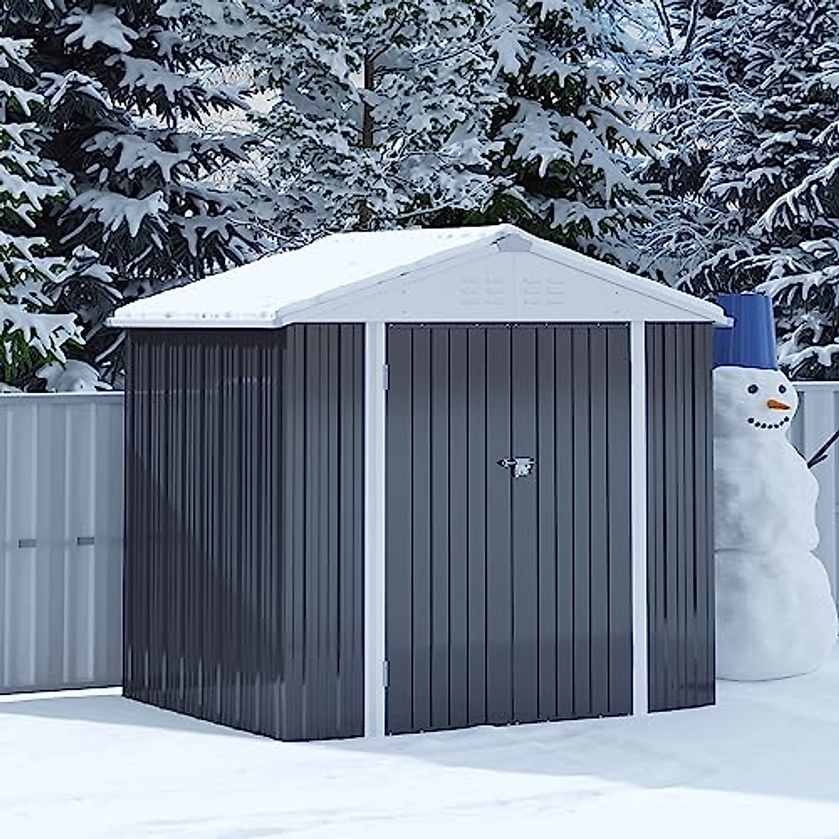 Greesum Metal Outdoor Storage Shed 8FT x 6FT, Steel Utility Tool Shed Storage House with Door & Lock, Metal Sheds Outdoor Storage for Backyard Garden Patio Lawn, Gray