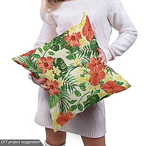 Ambesonne Tropical Fabric Material by The Yard, Exotic Floral Pattern with Plumeria Hibiscus Monstera Palms and Leaves, Decorative Accent for DIY Hobby Upholstery Projects and Home, 1 Yard, Red Yellow