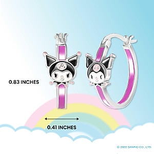 Sanrio Hello Kitty Kuromi Womens Hoop Earrings - Silver Plated Kuromi Earrings Officially Licensed