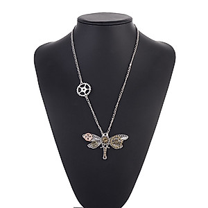 Zed ShadoWw Steampunk Dragonfly Pendant Sweater Necklace with 25”Chain