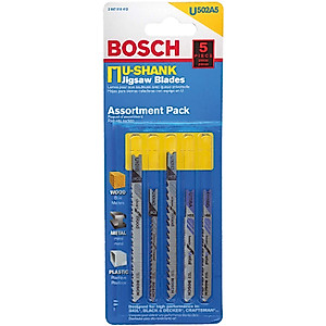 Bosch U502A5 U-Shank Assortment Jigsaw Blade Pack, 5 Pack