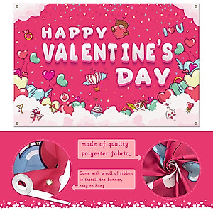 Valentine's Day Backdrop Banner Gatherfun Red Pink Love Heart Party Decorations Large Photography Background for Valentine's Day Party