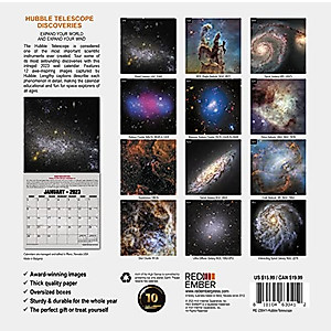 RED EMBER Hubble Telescope 2023 Hangable Monthly Wall Calendar | 12" x 24" Open | Thick & Sturdy Paper | Giftable | Space Expand Your World and Expand Your Mind