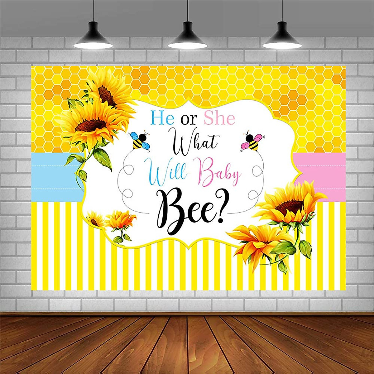 ABLIN 7x5ft Bee Baby Shower Backdrop He or She What Will Baby Bee Gold Sunflower Honey Photography Background Boy or Girl Gender Reveal Party Decorations Photo Shoot Props