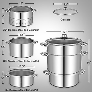 Giantex 11 Quart Juice Steamer Fruit Vegetables Juicer Steamers w/Tempered Glass Lid, Hose, Clamp, Loop Handles Stainless Steel Steam Juicer Multipots Kitchen Cookware for Making Juice, Jelly, Pasta