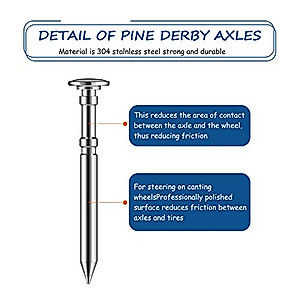 4 Pieces Car Axles Compatible with Pinewood Polished and Graphite Coated Axles for Reducing Friction and Increasing Speed