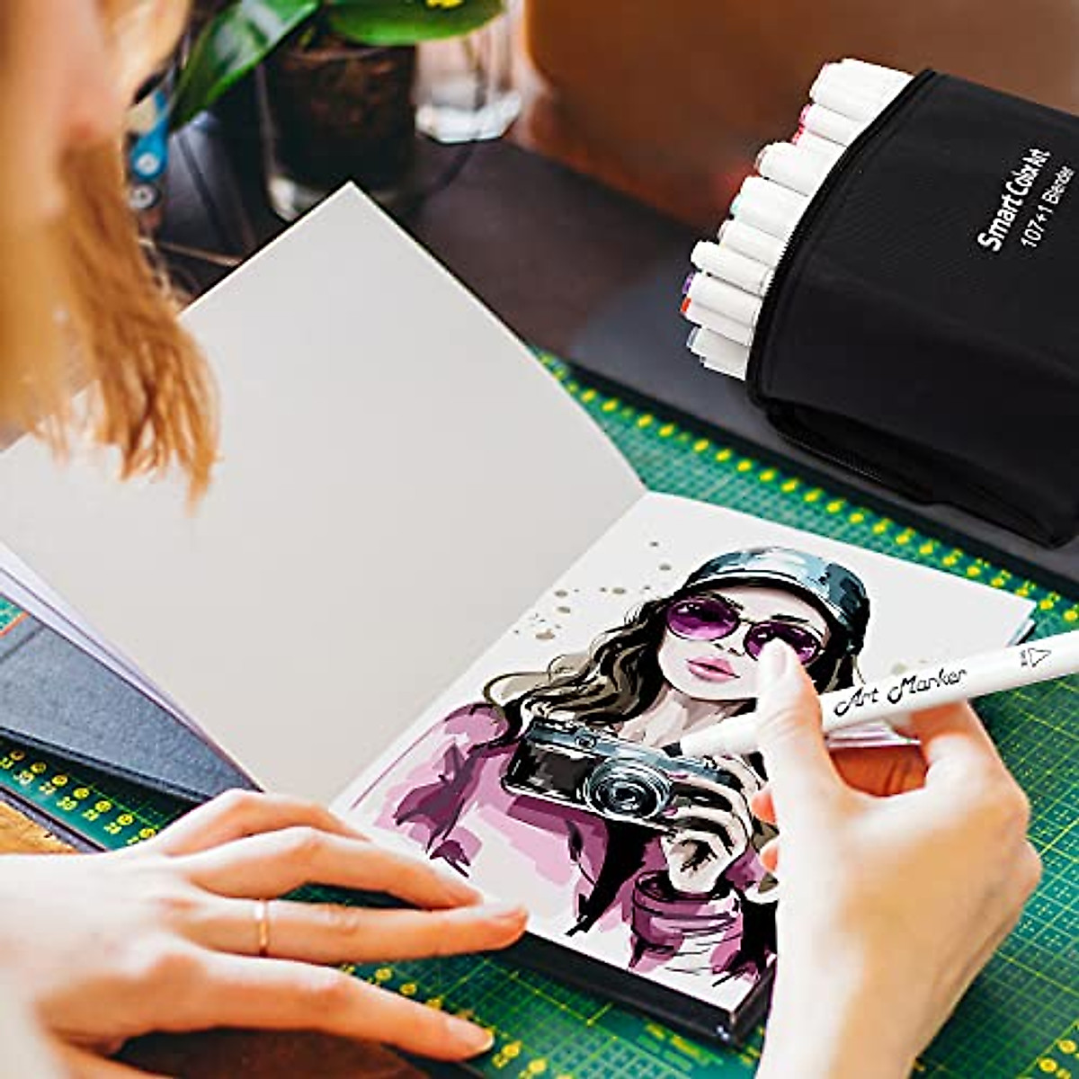 108 Pack Art Markers, 107 Coloring Markers and 1 Blender, Alcohol Based Dual Tip Permanent Markers Highlighters with Case, Excellent for Adults Kids Marking Drawing Sketching by Smart Color Art