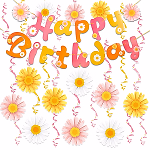 SUNBEAUTY Flower Daisy Birthday Party Decorations Groovy Party Decorations Boho Happy Birthday Party Decorations Daisy Hanging Swirls Retro Hippie Party Party Supplies Baby Shower