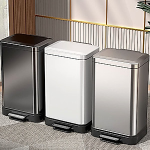 Aupekro Trash Can with Lid Soft Close, 18 Liter/4.7 Gallon Stainless Steel Garbage Can with Removable Wastebasket, Rectangletep Pedal Step Trash Can for Bedroom, Kitchen, Bathroom, Office (White)