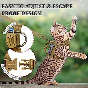 nanappice Tactical Cat Harness and Leash for Walking Esacpe Proof,Adjustable Soft Mesh Large Cat Vest with Rubber Handle Easy to Control,Molle Pathes
