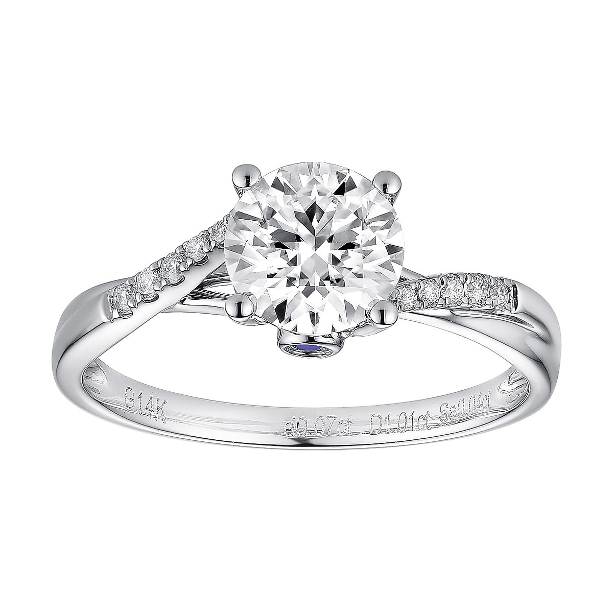 DovEggs Solitaire Moissanite Engagement Rings for Women Solid 14K White Gold Center 1ct 6.5mm FG Color Moissanite Petite Twished Wedding Ring with Blue Sapphire&Moissanite Accents Band Width 1.6mm(7)