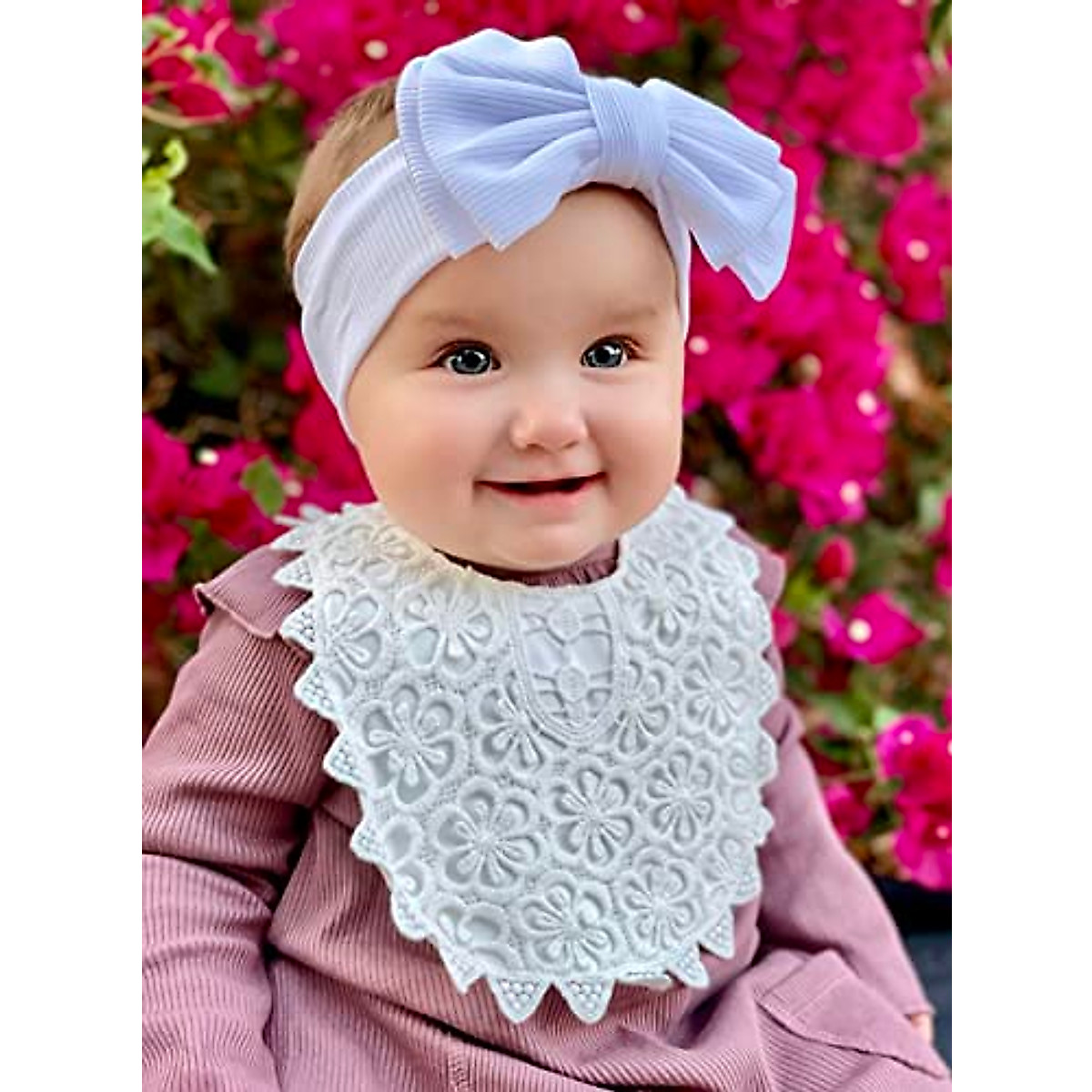 LEAL BABY Pack of 3 cute WATERPROOF Bibs, adjustable snap closure. Ideal for Drooling and Teething babies ages 0-36 months. (White, Pink, Ivory)