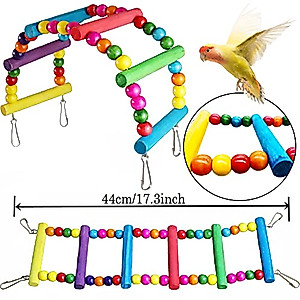 7 Pcs Bird Parakeet Cockatiel Toys, ESRISE Hanging Bell Pet Bird Cage Hammock Swing Climbing Ladders Toy Wooden Perch Chewing Toy for Conures, Love Birds, Finche, Budgerigar