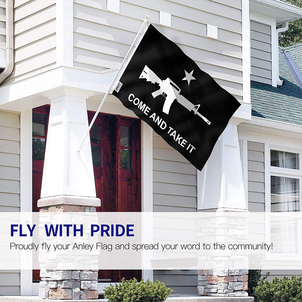Anley Fly Breeze 3x5 Foot M-4 Gonzales Come and Take It Flag - Vivid Color and Fade proof - Canvas Header and Double Stitched - M4 Carbine Flags Polyester with Brass Grommets 3 X 5 Ft (Black)