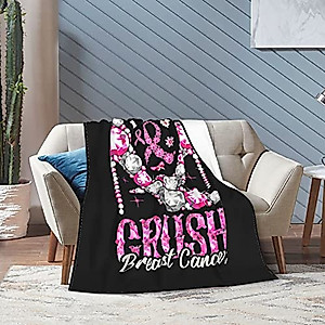 Crush Breast Cancer Awareness Flannel Blanket Ultra Soft Micro Fleece Throw Blankets Warm Air Conditioning Lightweight Bedding for Sofa Couch Chair All Season