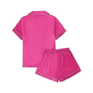 LYANER Women's Satin Pajamas Set Short Sleeve Button Shirt Silky Sleepwear with Shorts Set PJ Rose X-Small