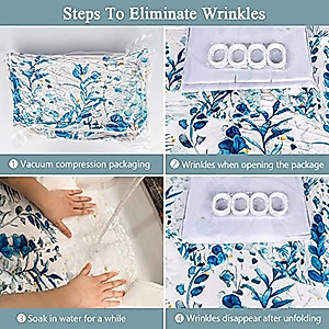 Leopinky 4pcs Shower Curtain Set, Plant Bathroom Sets with Shower Curtain and Rugs, Botanical Nature Leaf Bath Curtain Set with 12 Hooks for Bathroom (71" X 71", Blue)