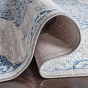 SAFAVIEH Brentwood Collection 9' x 12' Navy / Light Grey BNT849M Medallion Distressed Non-Shedding Living Room Bedroom Dining Home Office Area Rug