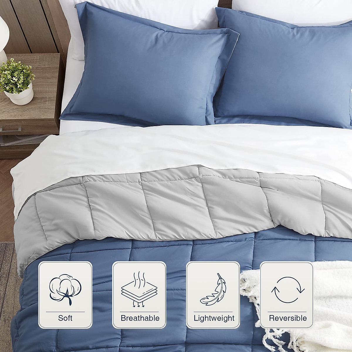 satisomnia Twin Comforter Set Blue, Lightweight Comforters Twin Size Bed, Soft Breathable Down Alternative Bed Comforter Set, Reversible All Season 2Pcs Twin XL Bedding Set with 1 Pillow Sham