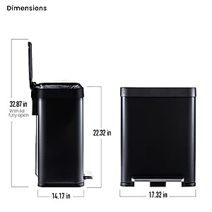 Home Zone Living 13 Gallon Kitchen Trash Can, Large Stainless Steel Liner-Free Body, 50 Liter Capacity, Matte Black, Virtuoso Series