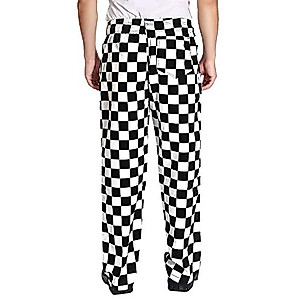 Men’s Black and White Checkerboard Print Chef Pants with Elastic Waist Drawstring Baggy Chef Uniforms BigPlaid M