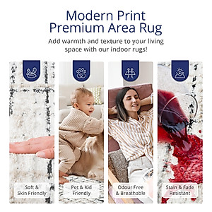 Abani Grey Area Rug for Living Room, Bedroom - Crosshatch Pattern- 5' x 8' -Durable & Easy to Clean