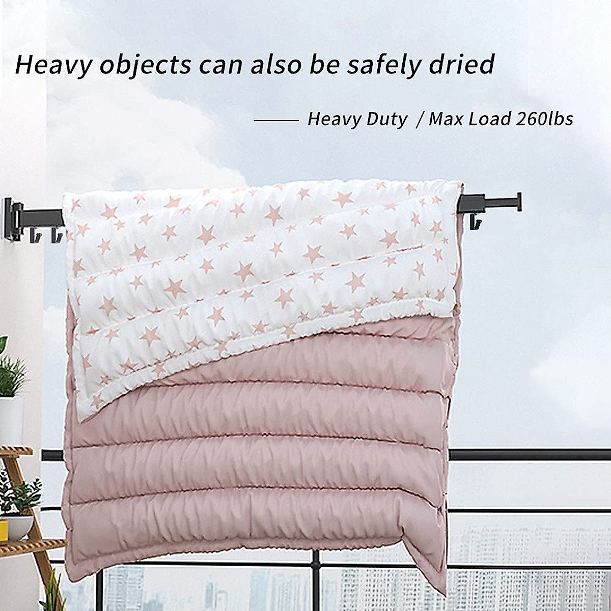 PLKO Retractable Clothes Drying Rack,Wall Mounted Clothes Hangers，Space Saver Laundry Drying Rack for Balcony,Laundry,Bathroom,Patio and Bedroom (2-Pole Black)