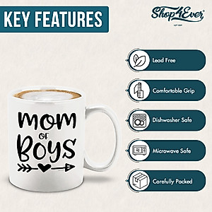 shop4ever Mom of Boys Ceramic Coffee Mug Tea Cup, Boy Mama Mother's Day Gift 11 oz (White)
