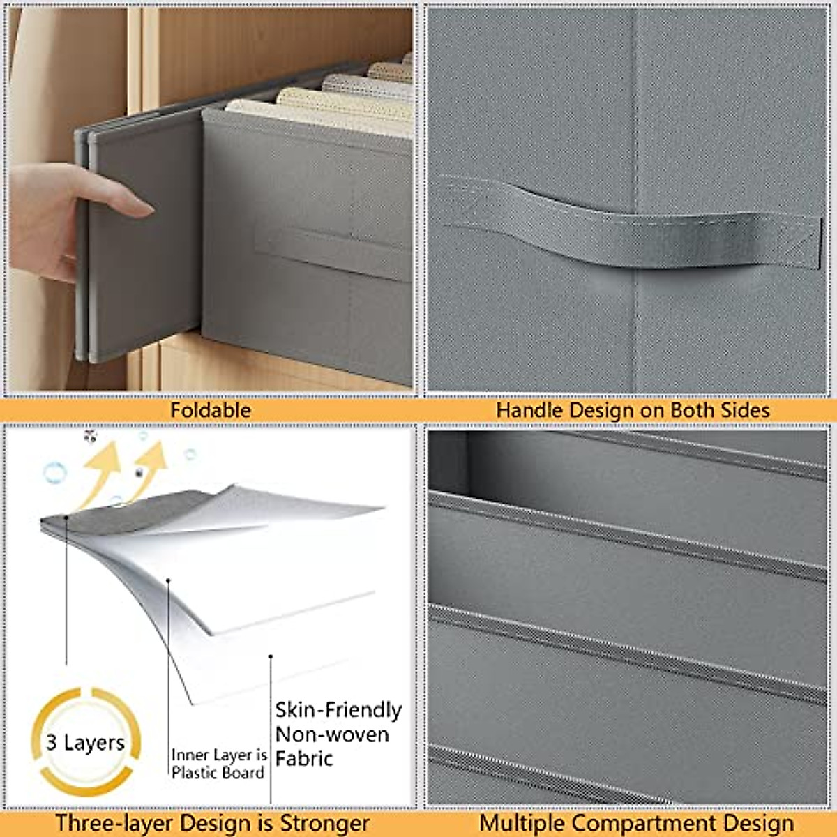 MUIRK Wardrobe Clothes Organizer for Folded Clothes,7Pack Closet Organizers and Storage,Dresser Drawer Organizers for Clothing,Washable Fabric Drawer Organizer Dividers Storage Bins