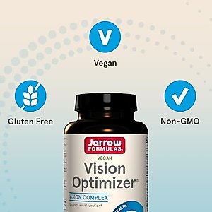 Jarrow Formulas Vision Optimizer Veggie Capsules - 180 Count - Eye Supplement - Dietary Supplement - with Grape Seed Extract, Lutein & Zeaxanthin, Quercetin & More - Non-GMO - Gluten Free