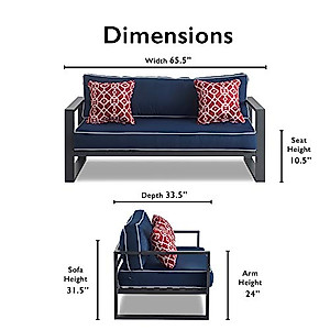 Tommy Hilfiger Monterey Modern Patio Outdoor Furniture Collection, Weather Resistant, Metal Frame, Sofa, Navy Blue & Dark Gray