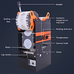 JIAWANSHUN Manual Cup Sealing Machine Electric Cup Sealer for Bubble Boba Milk Tea Cup Sealer for Height 170mm φ90mm/95mm Plastic and Paper Cup (110V)