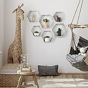 LIANTRAL Hexagon Shelves, Set of 6 Wall Shelves Floating Shelves, Wood Display Shelves for Wall Decor, Bathroom, Kitchen, Bedroom, Living Room, Office