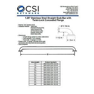 CSI Bathware BAR-SB24-TW-125-OB Straight Grab Bar, 24-inch, Oil Rubbed Bronze