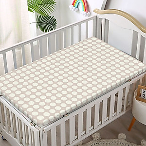 Polka Dot Themed Fitted Mini Crib Sheets,Portable Mini Crib Sheets Soft and Breathable Bed Sheets-Crib Mattress Sheet or Toddler Bed Sheet,24“ x38“,Pale Tan and Ivory