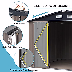 Verano Garden 8’x10’ Outdoor Storage Shed, Large Galvanized Steel Metal Garden Shed, Double Door W/Lock, Outdoor Storage House for Backyard, Patio, Lawn