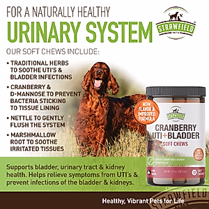 Strawfield Pets' Cranberry UTI + Bladder Soft Chews Cranberry Supplement for Dogs Urinary Tract - Bacon Flavor 120 Chews