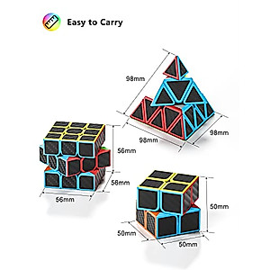 Vdealen Speed Cube Set, 2x2x2 3x3x3 Pyramid Magic Cube Set, Puzzle Cube Toys Birthday Party Christmas Stocking Stuffers Gift for Kids Teens Adults(Carbon Fiber Sticker)