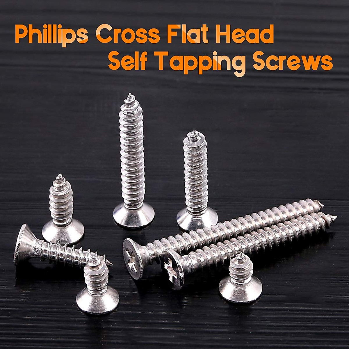 Rustark 150Pcs M5 [10-45mm] 304 Stainless Steel Flat Head Phillips Cross Wood Screw Self Tapping Drilling Screws Assortment Kit