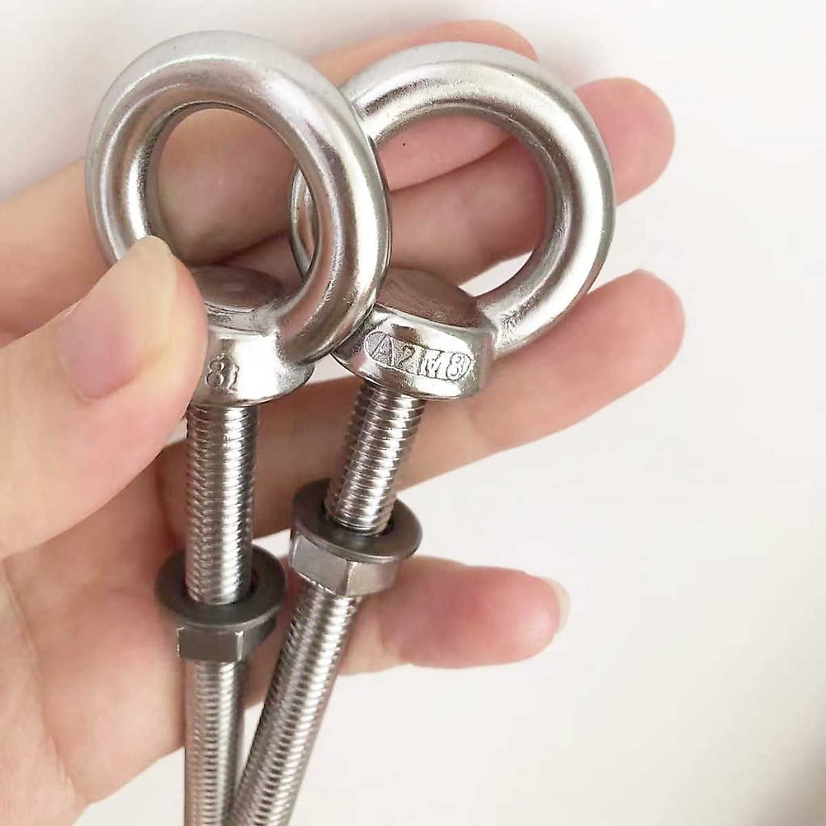 HYXXYY Stainless Steel Eye Bolt, 2pack M8 Shoulder Eye Bolts 5/16" X 3.15"with Nuts and Washer Thread Lifting Ring Eyebolt