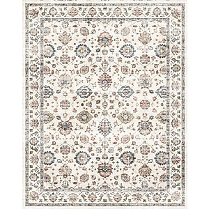 Mcadore 8x10 Washable Vintage Boho Area Rug - Non Slip, Foldable Large Carpet for Living Room, Bedroom, Kitchen - Beige/Multi - Print Design